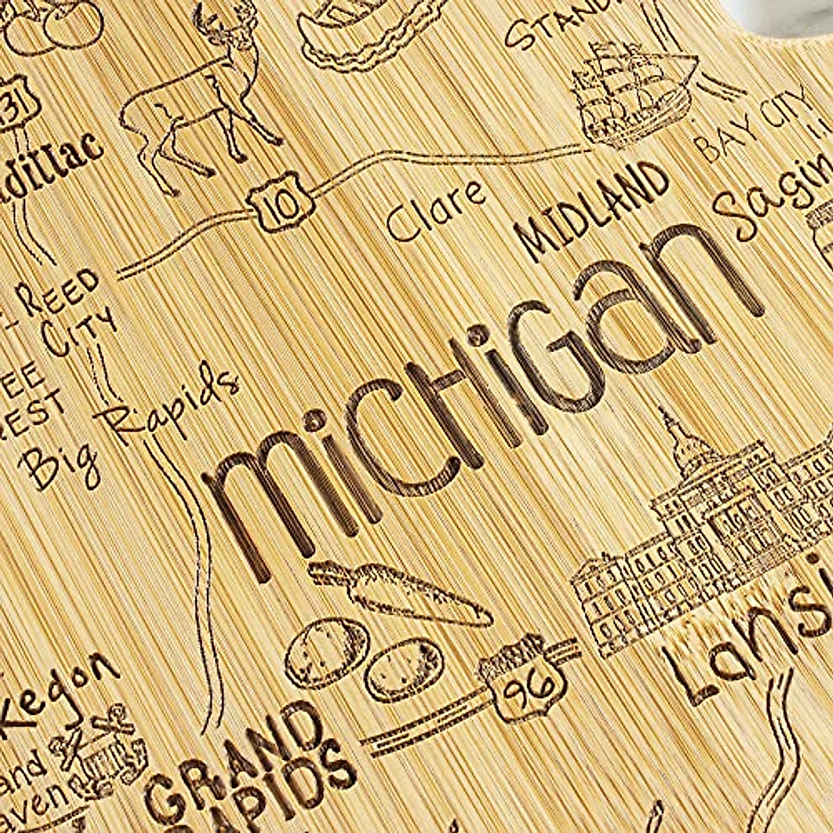 Totally Bamboo Destination Michigan State Shaped Serving and Cutting Board, Includes Hang Tie for Wall Display