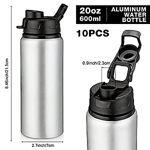 10 Pieces Aluminum Water Bottle 20 oz Leak Proof Aluminum Reusable Bottles Lightweight Portable Sports Water Bottle Bike Water Bottles Snap Lid Metal Water Bottle for Travel (Silver)