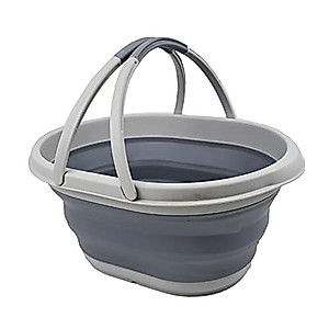 SAMMART 11L (2.9 Gallon) Collapsible Tub with Handle - Portable Outdoor Picnic Basket/Crater - Foldable Shopping Bag - Space Saving Storage Container (Grey/Dark Grey, 1)