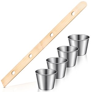 Sunnychicc 1 Set Shot Board Stainless Steel Shot Glass Set Person Drinking Ski Retro Vintage Rustic Wood Drinking Board for Party Barware Drinking Vessel for Wedding Celebration Bar (Wood Color)