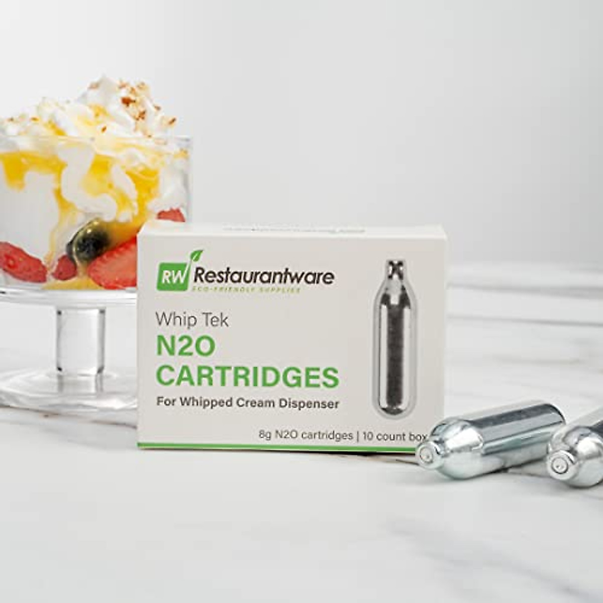 Restaurantware-8 Gram Whipped Cream Chargers, 10 Leakproof Nitrous Cartridges - For Whipped Cream Dispensers, Disposable, Carbon Steel N2O Cartridges, Whipped Cream Dispensers Sold Separately,
