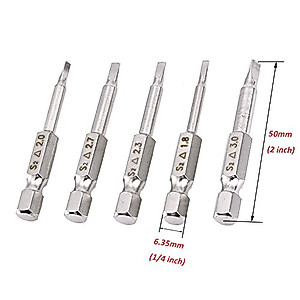 Bestgle 5pcs S2 Steel Magnetic Triangle Head Screwdriver Bits Tip Set 1.8mm, 2mm, 2.3mm, 2.7mm, 3mm, 1/4 Inch Hex Shank, 50mm Length