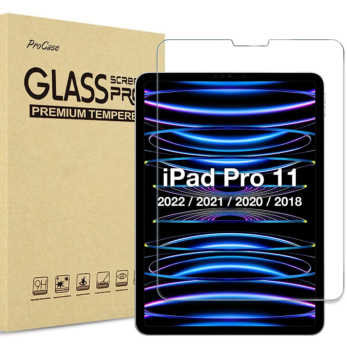 ProCase for iPad Pro 11 Inch 4 3 2 1 Gen 2022 2021 2020 2018 Screen Protector, Tempered Glass Protective Film Guard for iPad Pro 11" 4th 3rd 2nd 1st
