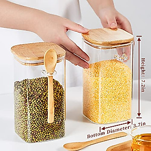 Unbreakable Glass Jars,1400ml/47oz Glass Kitchen Canisters Set of 2 with Airtight Bamboo Lid and Spoon,Glass Food Storage Containers for Coffee Beans, Flour, Sugar, Cookie,Pasta,Tea Leaf and More