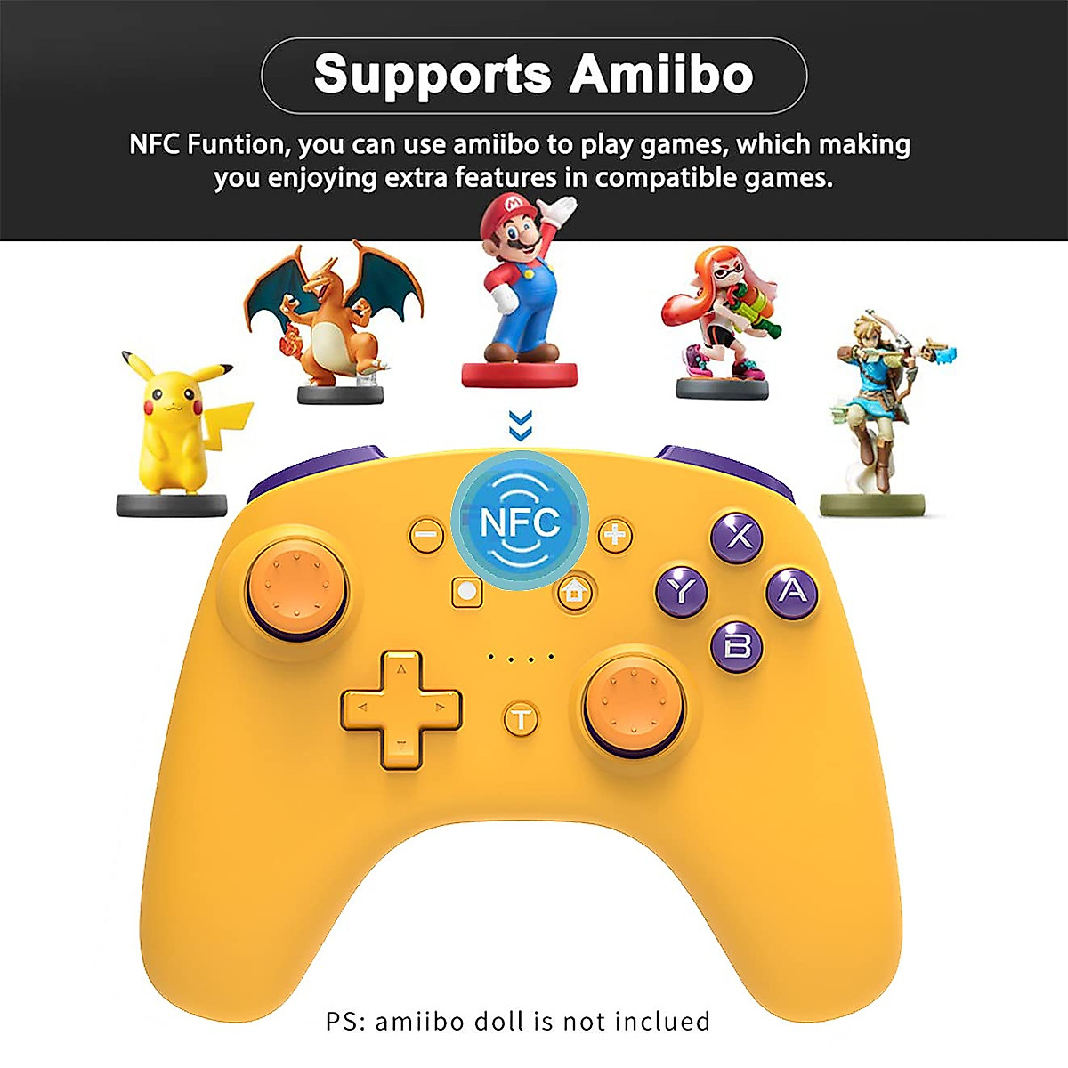PXN 9607X Wireless Switch Controller,switch Pro Controller Gamepad Joystick Support NFC/Amibo/Turbo Screenshot/Gyrox Axis and Dual Vibration,Switch controller for N-Switch/Lite/OLED (Yellow)