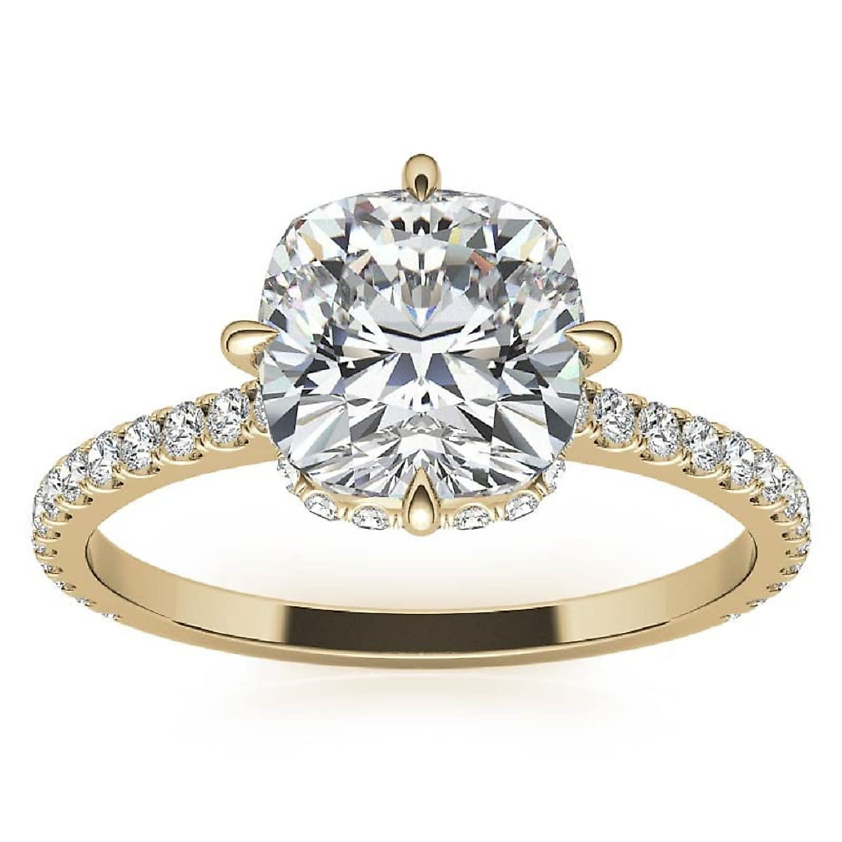 10K Solid Yellow Gold Handmade Engagement Ring 3 CT Cushion Cut Moissanite Diamond Solitaire Wedding/Bridal Ring for Women/Her Propose Ring (6),White