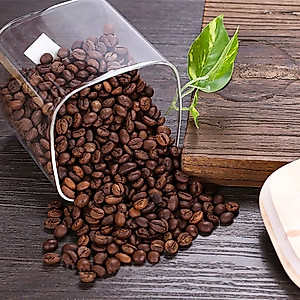 5 Square Canisters, Glass Kitchen Canister with Airtight Bamboo Lid, Glass Storage Jars for Kitchen, Bathroom and Pantry Organization Ideal for Flour, Sugar, Coffee, Candy, Snack & More