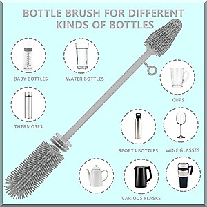 Silicone Baby Bottle Brush and Straw Cleaner Brush Set,Silicone Fully Encased Dish Brush,Versatile Deep Cleaning Long Water Bottle Brushes,Heat Resistant Sturdy Kitchen Brush,Hangable Cup Brush