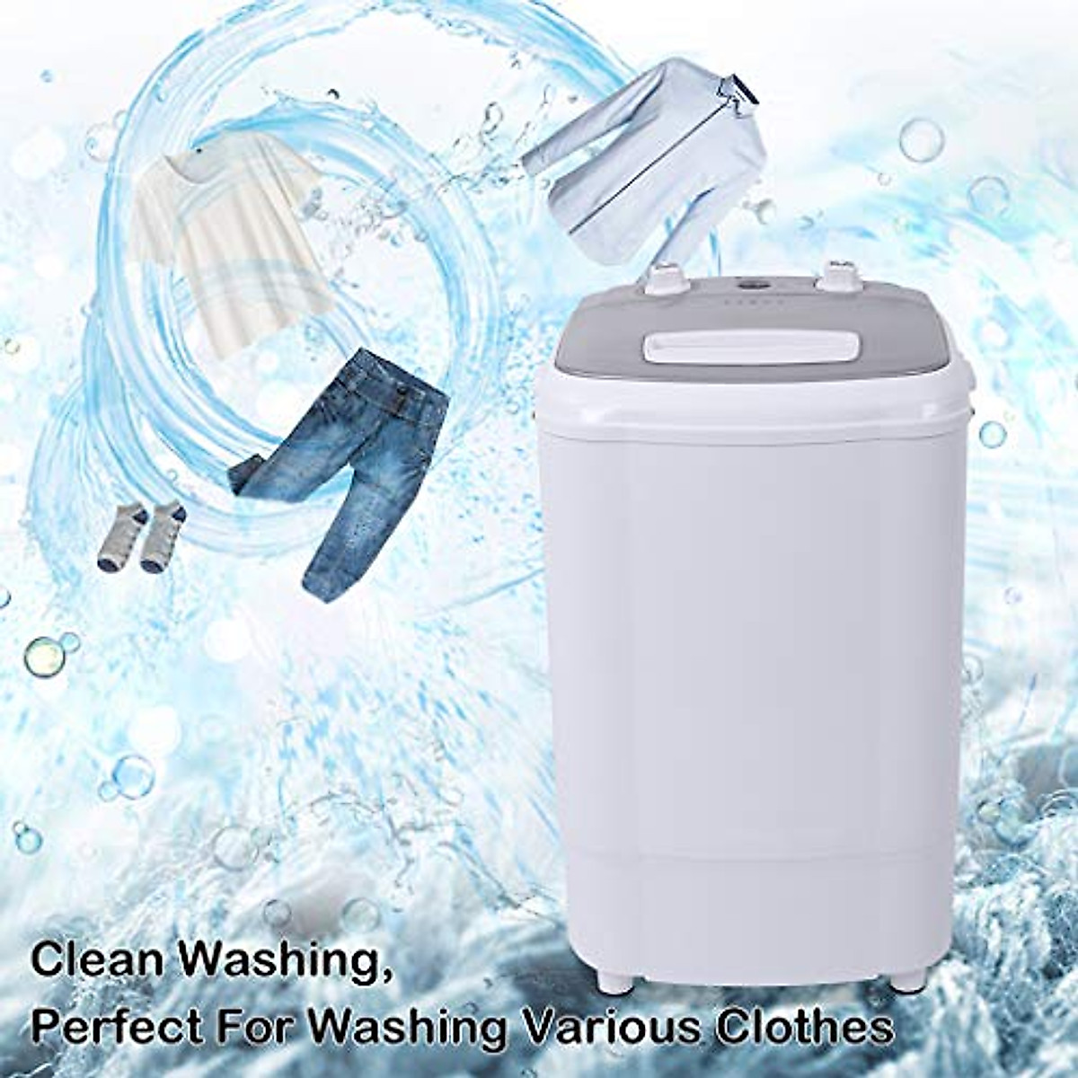 Portable Mini Compact Single Tub Washing Machine 10lbs Washer Spinner Washing Machine with Wash and Spin Cycle, Space Saving Full-Automatic Washer for Camping, Apartments, Dorms, College Rooms, RV's