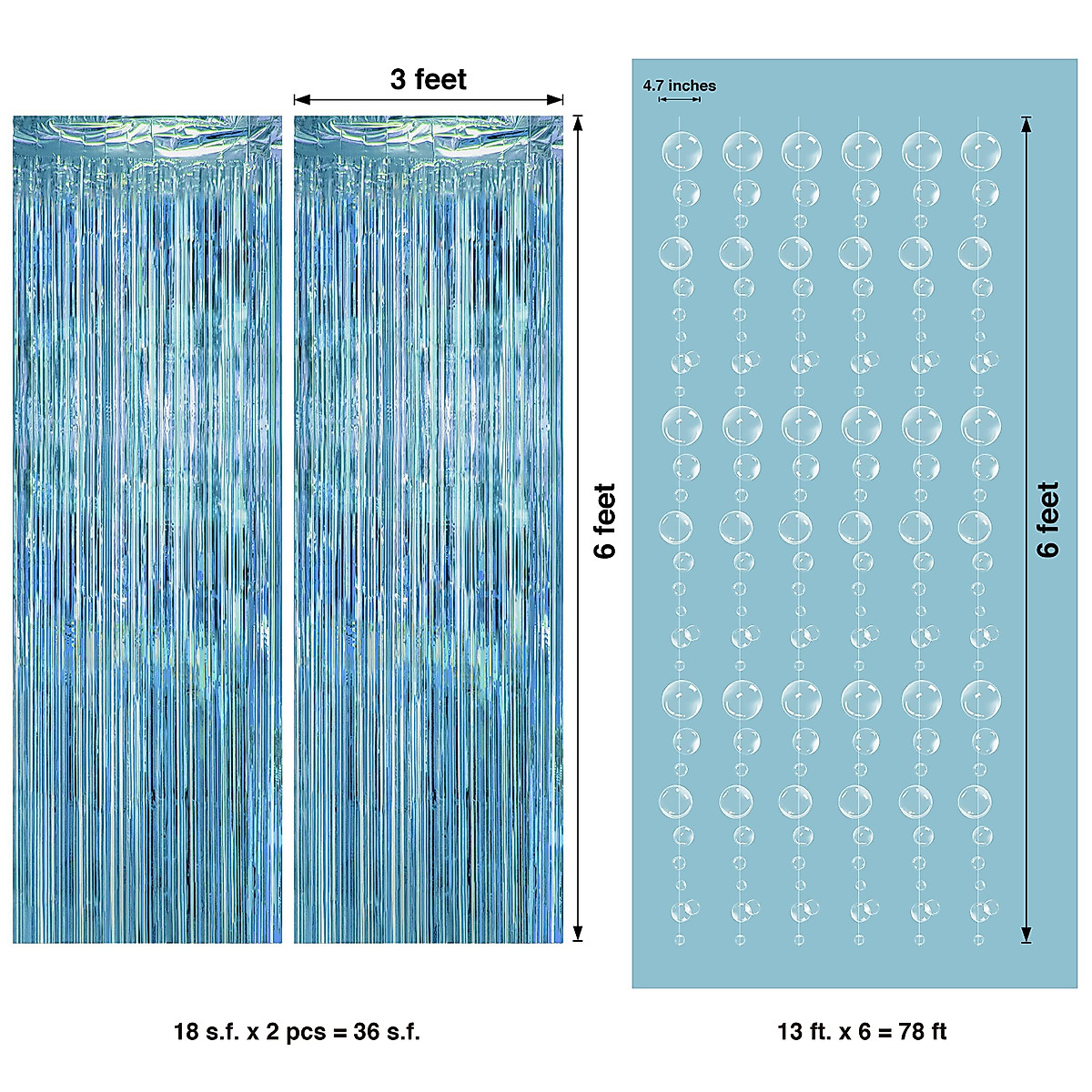 Decor365 Under The Sea Party Decorations Pool OceanTheme Tinsel Foil Fringe Curtain Backdrop Hanging Bubble Garlands Little Mermaid Birthday Baby Shower Kids Beach Party Supplies
