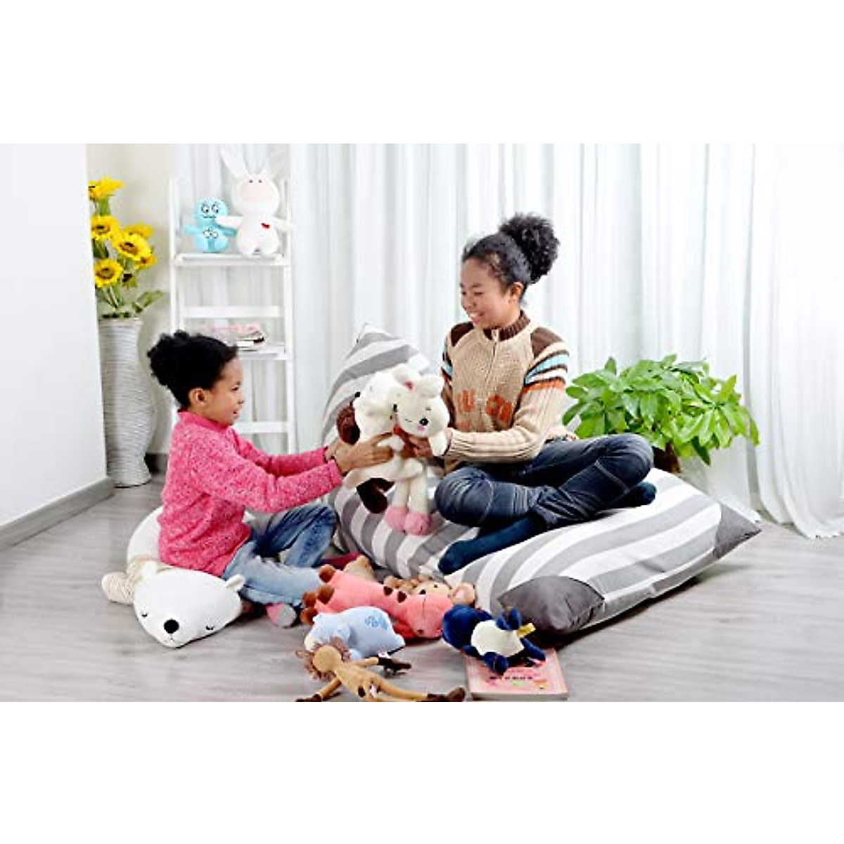 XL Stuffed Animal Storage Bean Bag Chair by mylola | Premium Quality Cotton Canvas Cover | Kids Soft Toy Organizer fits 200L | Makes Comfy Lounger