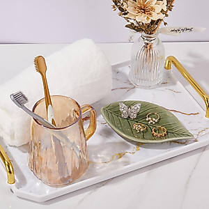 LZBALUYO Jewelry Dish Trinket Tray for Women, Ring Dish Holder, Unique Leaf Shape Ceramic Plate Cute Things Vanity Aesthetic Room Decor Mother's Day Birthday Christmas Warm House Gifts (Green)