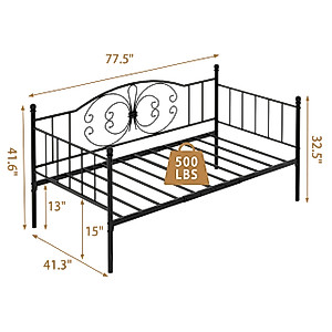 Doletaitan Twin-Daybed-Frame-Victoria-Metal Sofa-Bed - Platform Mattress Foundation with Steel Slat Support for Adult,Multi-Functional Furniture-Black