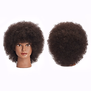 Traininghead 10'' Afro Mannequin Head With 100% Human Hair Training Head Manikin Cosmetology Doll Head For Hairdresser With Clamp Stand (10 inches)