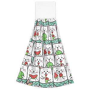 DIGTIA Summer Cat Kitchen Towels 2 Pack Funny Watermelon Hand Towel Bathroom Fruit Cute with Loop 12"x17" Fingertips Towels