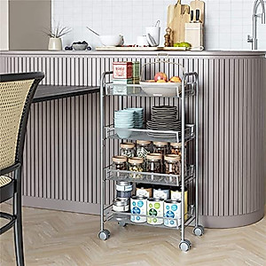 XXXDXDP Multipurpose Metal Mesh Carts with Rolling Storage and Rack 4 Floors Silver Gray