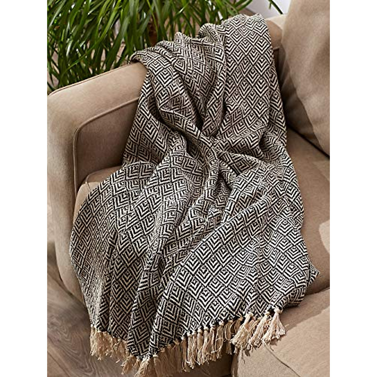 DII Diamond Throw Collection Cotton Woven, 50x60, Black