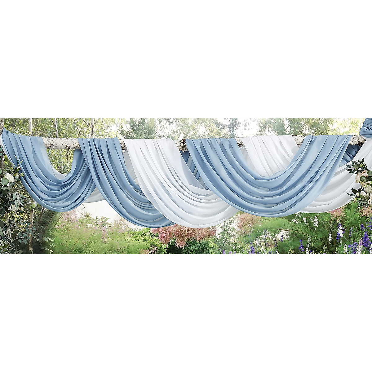 WARM HOME DESIGNS White & Dusty Blue Chiffon Wedding Arch Drapery Fabric. Pair of 144" (12 Feet or 4 Yards) Luxury Wedding Arch Decorations for Rustic Wedding Decor. CHW White & D Blue 144