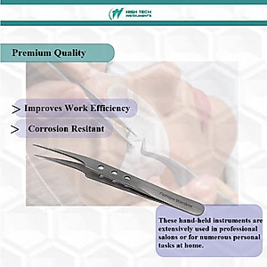 Professional Stainless Steel Tweezers 4.75" with Fine Precision Tips & Fenestrated Handle Suitable for Facial Hair, Splinter and Ingrown Hair Removal Used by Women & Men