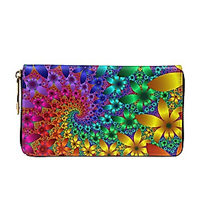 Tie Dye Rainbow Spirals Leather Long Wallet Card Holder Organizer Zipper Wristlet Clutch Bag For Men Women, One Size