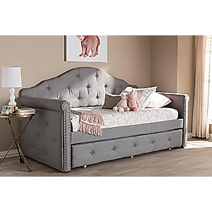 Baxton Studio Emilie Modern and Contemporary Grey Fabric Upholstered Daybed with Trundle Grey/Twin//Contemporary/Fabric Polyester 100%"/Rubber Wood/MDF/Foam