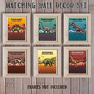 Dinosaurs - Set of Six Prints - 8x10 Unframed Art Prints - Makes a Great Gift Under $20 for Jurassic Boy's Room Wall Decor