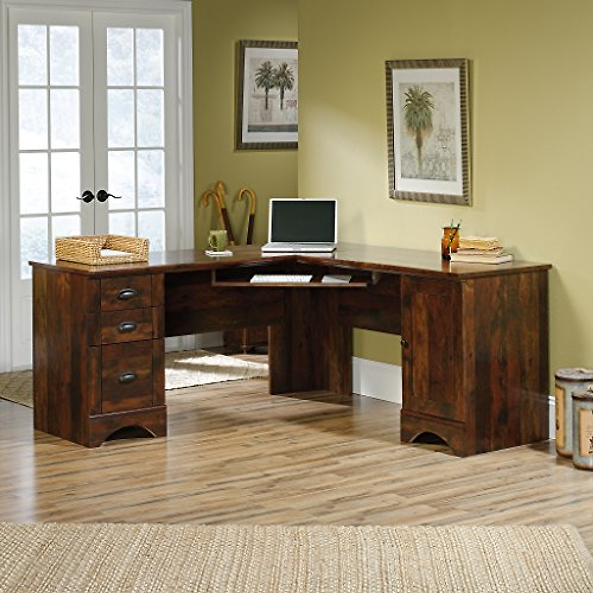 Sauder Harbor View Corner Computer Desk, Curado Cherry finish