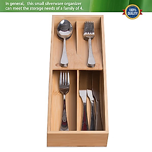 guiogc Bamboo Silverware Drawer Organizer, Kitchen Small Silverware Organizer, Utensil Tray Holder, Cutlery Tray for Spoons, Forks, Knives, Suitable for a family of 2-4