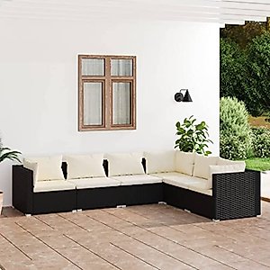 WHOPBXGAD 6 Piece Patio Lounge Set Deck Furniture,Gardens Patio Furniture,Designed for use on lawns, terraces, poolsides, patios and Gardens,with s Poly Rattan Black