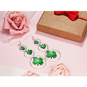 RareLove Silver Plated Interlocking Circle Shamrock Piercing Dangle Earrings Alloy St Patrick's Day Gift For Women