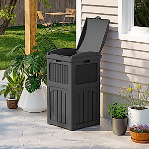 Patiowell 36 Gallon Outdoor Trash Can, Resin Outdoor Garbage Can with Lid for Patio, Backyard, Deck, Black