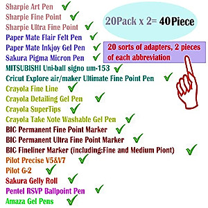 40 Packs Pen Adapter Set Compatible with Cricut (Explore Air, Explore Air 2, and Maker), Pen Adapter Compatible with (Sharpie/Bic/Crayola/Sakura/Pilot/Pentel/Paper Mate/Mitsubishi uni-Ball)