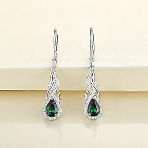 YL Celtic Knot Earrings 925 Sterling Silver Twist Dangle Drop Earring Created Emerald Infinity Leverback Jewelry for Women