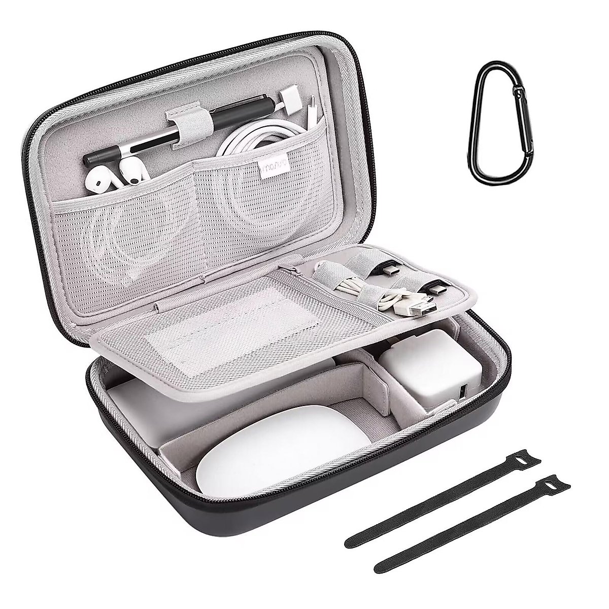 MOSISO Electronic Organizer Travel Case Compatible with MacBook Power Adapter, Compatible with Magic Mouse & Pencil, SD Card, USB Flash Disk with 4 Modular Insert & 2 Cable Tie & Snap Hook, Black
