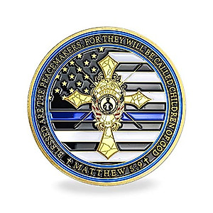 US Police Officers Thin Blue Line Flag Law Enforcement Cross Challenge Coin Gift