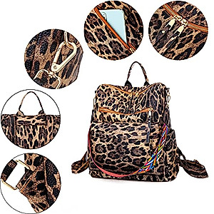 Women Backpack Purse Fashion Travel Bag Multipurpose Designer Handbag Ladies Satchel PU Leather Shoulder Bags (Leopard Brown)