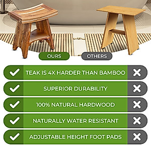 EcoDecors, 18 inch, Natural, Teak Shower Bench, Teak Shower Stool, Teak Bench Shower, Teak Shower Seat, Teak Shower Chair, Teak Stool, Shower Benches Teak