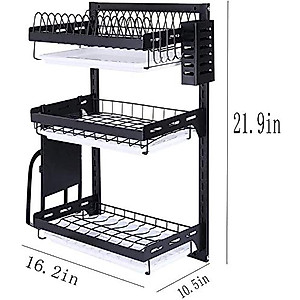 MYOYAY Dish Drying Rack Wall Mounted 3 Tier Hanging Dish Drainer Organizer Storage Shelf Drainer with Drainboard Chopsticks Knife Holder for Kitchen Sink