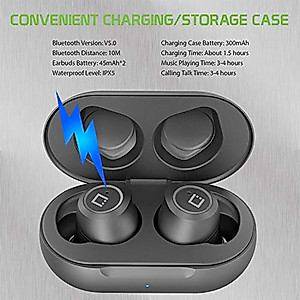 Wireless V5 Bluetooth Earbuds Compatible with Microsoft Surface Pro 7 with Charging case for in Ear Headphones. (V5.0 Black)