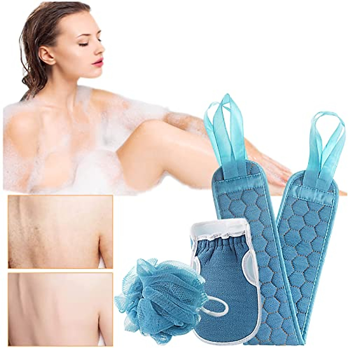 HEIMEABI Exfoliating Back for Shower,Bath Shower Set, 3pcs in A Pack,Deep Clean and Skin Car Must Haves for Teen Girls (C, One Size)