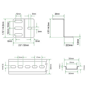 WatchfulEyE DIN Rail Mounting Bracket | Rack Mount DIN Rail Kit Rack Ears DIN Rail Slotted Aluminum Alloy Oxidation Length 17 Inch Width 35mm Height 7.5mm