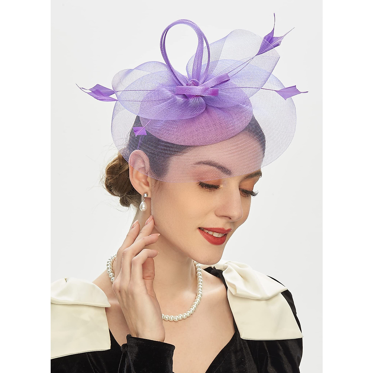 Cizoe Tea Party Fascinator Kentucky Derby Hat Fascinator Pillbox Hat Headband for Cocktail(A-purple
