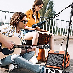 Acoustic Guitar Amplifier, 20 Watt Bluetooth Amp for Guitar Acoustic with Reverb Chorus Effect, 3 Band EQ（Including Microphone and Audio Cable）