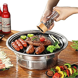 WGLAWL Charcoal Grills, Portable Household Korean Non-Stick Barbecue BBQ Grill Stove, Tabletop Smoker Charcoal Grill for Courtyard Camping Picnic Hiking Traveling Beach BBQ (Color : Silver)