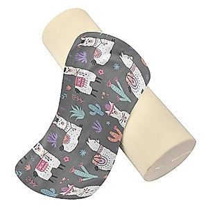 Vnurnrn Cartoon Llama Alpaca Neck Support Pillow Round Neck Roll Bolster Cylinder Pillow Cervical Pillows Knee Pillow for Leg Knee Back Head Support for Camp Study Work Men