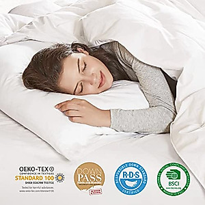 ABENE King Size Extra Thick Fusion Down Feather Filled Bed Mattress Topper for Back Pain, Plush Fluffy Doule Layer Pillowtop Luxury Mattress Pad, Cotton Fabric Soft Featherbed with Bedside Pocket