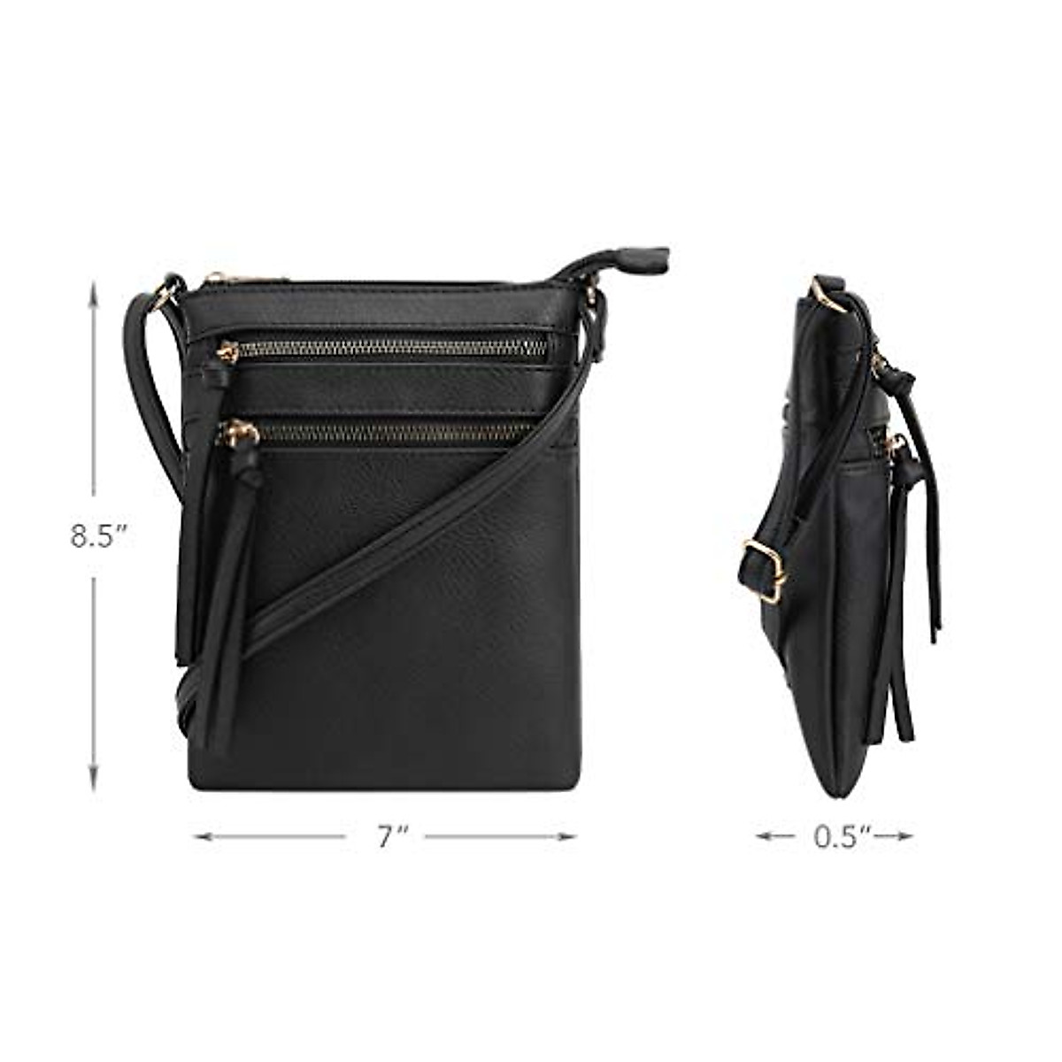 DELUXITY Crossbody Purse Bag Shoulder Bag Multi Pocket Zipper Purse | Black