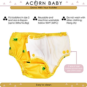 Acorn Baby Toddler Swim Diaper Size 5 and 6 Adjustable - Yellow Pineapple Swimmers Reusable Toddler Swimming Diaper