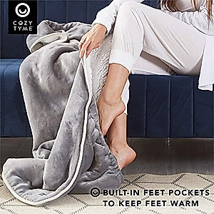 Mekhi Sherpa Polyester Throw Blanket with Feet Pocket Light Gray 28"x70"
