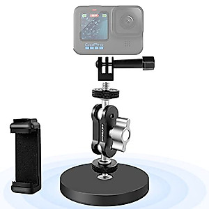 REYGEAK Strong Magnet Camera Mount for GoPro, with Mobile Phone Clip Magnets Camera Mount with 360 Degree Rotation Double Ball Head for Car Body, Compatible with GoPro Hero 11/10/9/ Insta360 X3